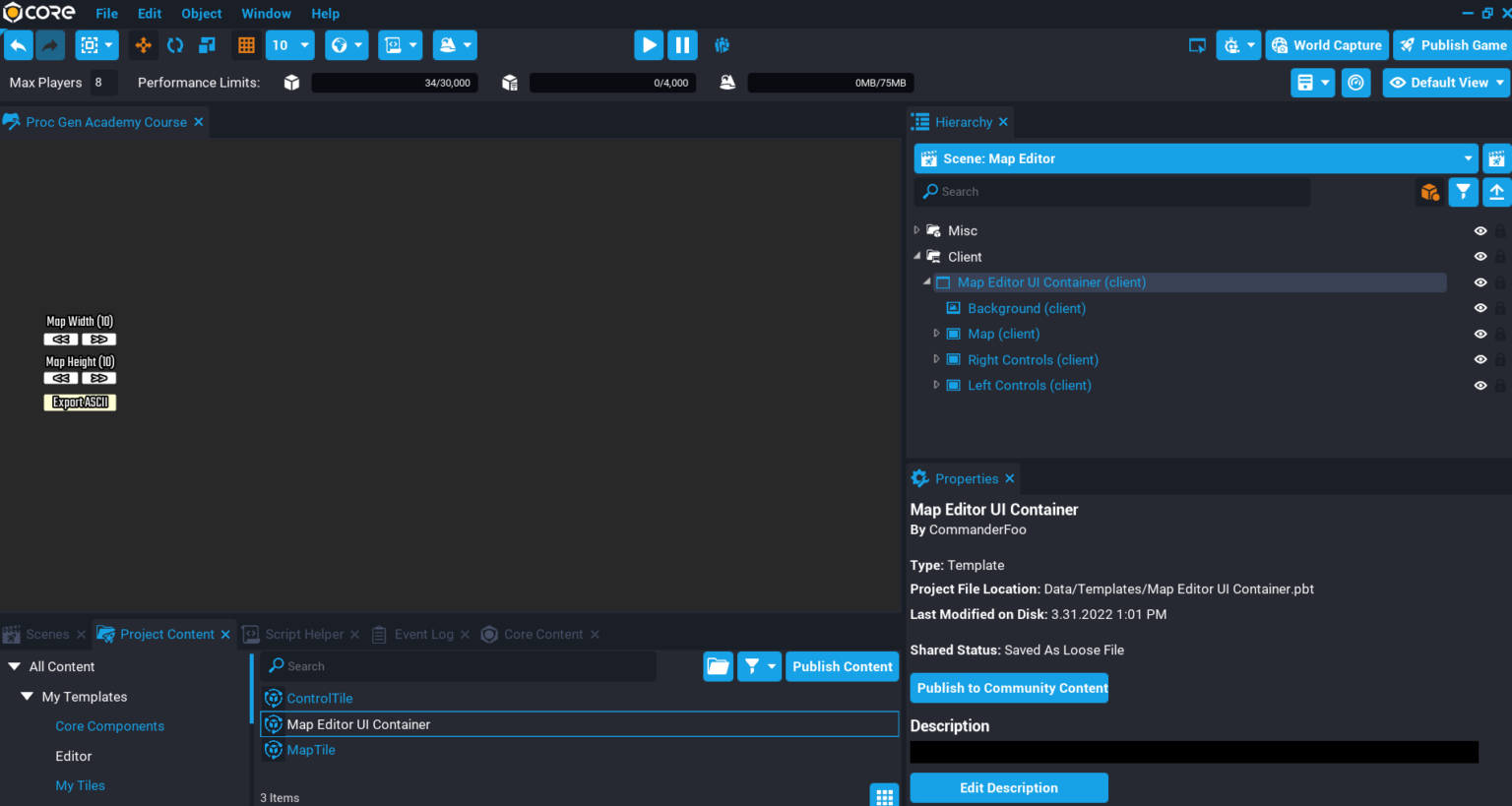 Create Map Editor UI - Core Academy